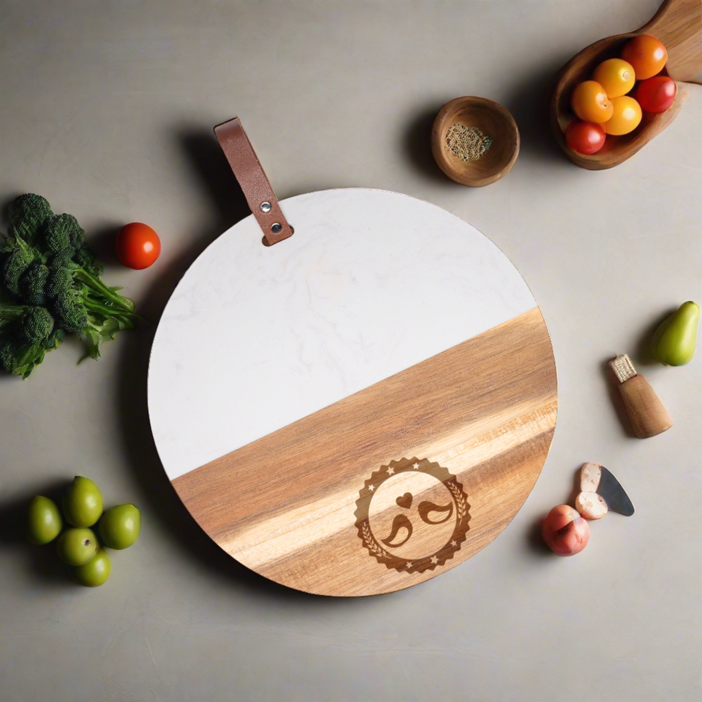 Round Wood & Marble Cutting Board